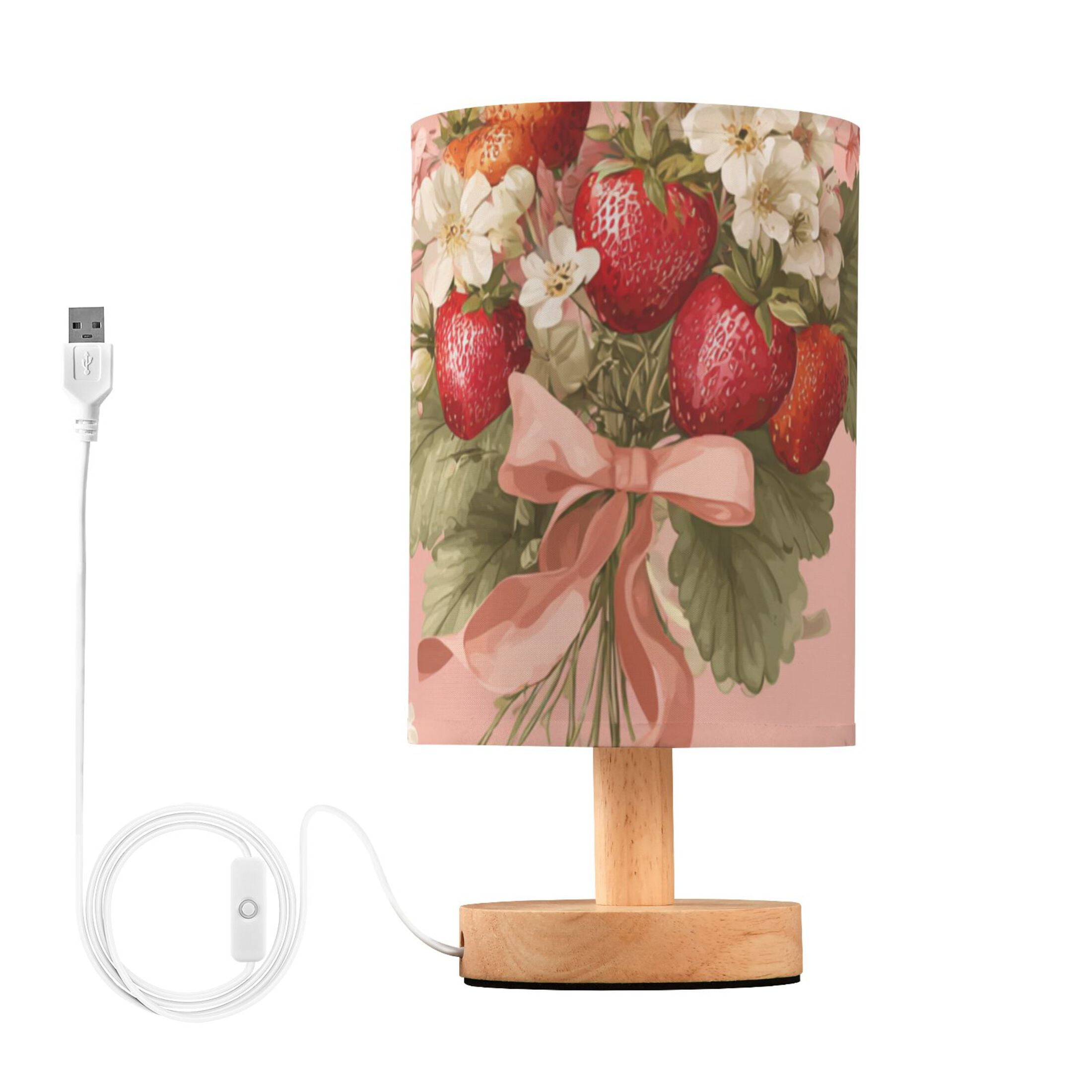 Bunches Of Strawberries Flowers with Bows Table Lamp with USB Port LED ...