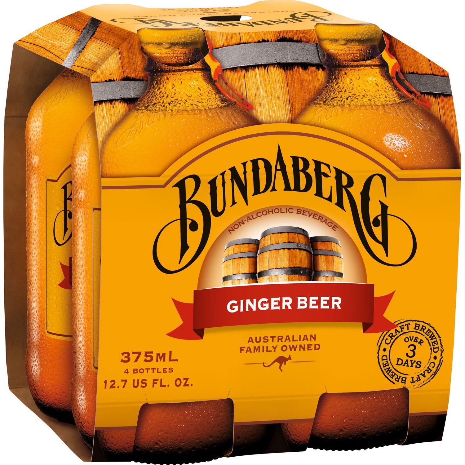 Bundaberg Natural Ginger Beer Soda, Craft Brewed, 12.7 fl oz, Pack of 4 ...