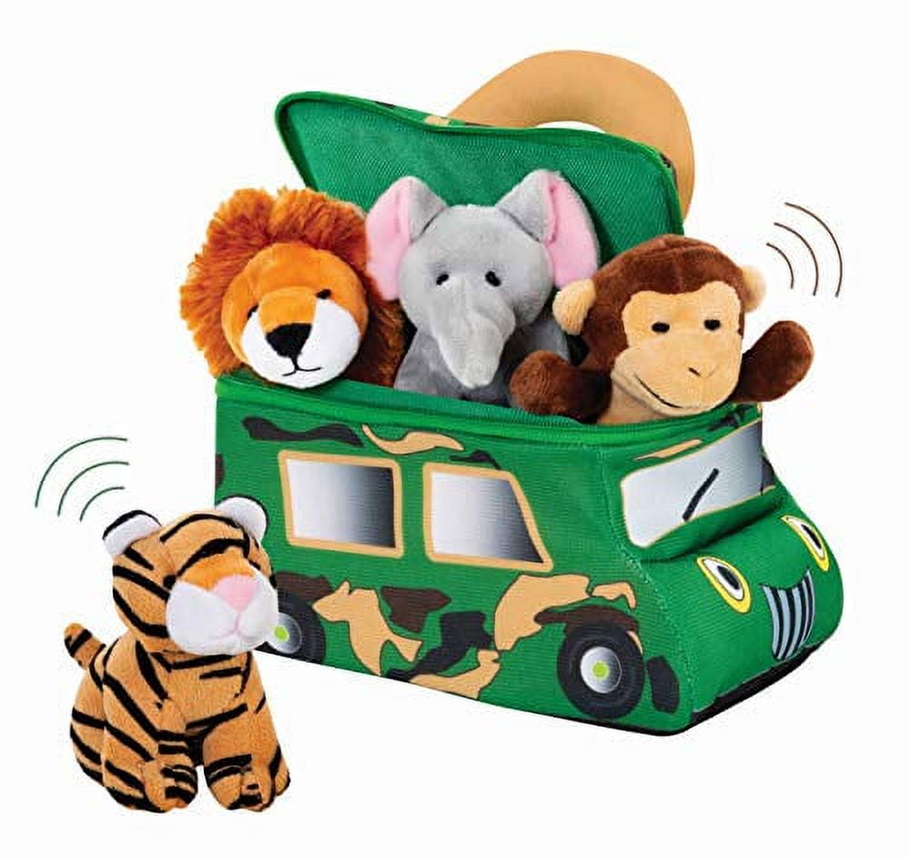 Bundaloo Baby Stuffed Jungle Animals Set with Truck Carrier - Cute Mini ...
