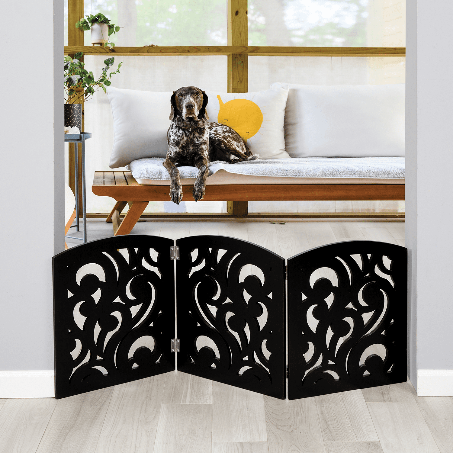 Bundaloo Freestanding Dog Gate Expandable Decorative Wooden Fence for ...