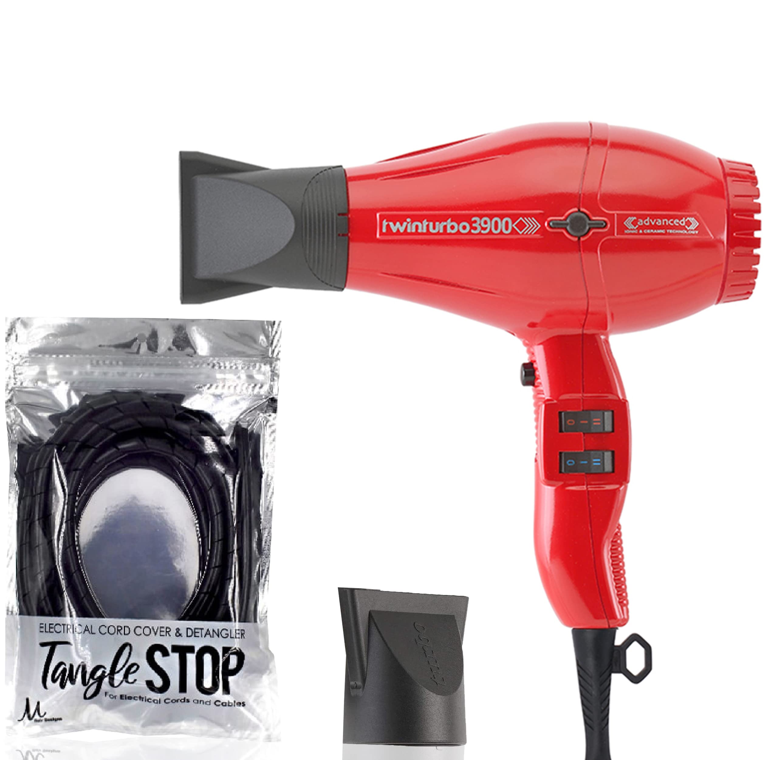 Bundle 2: (1) Turbo Power 3900 Advanced Hair Dryer Red and (1) Tangle ...