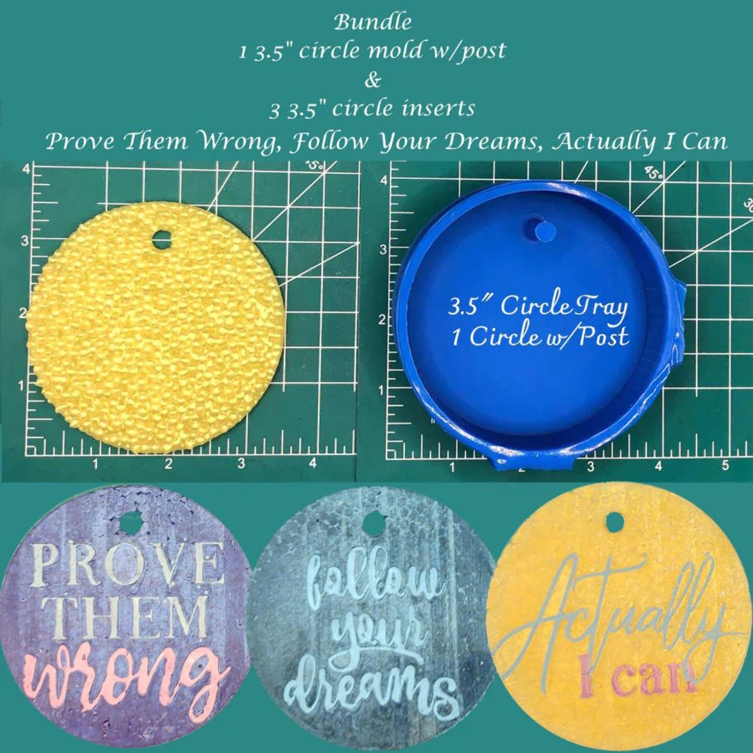 Bundle - 3.5" circle w/post and 3 inspirational inserts - Silicone ...