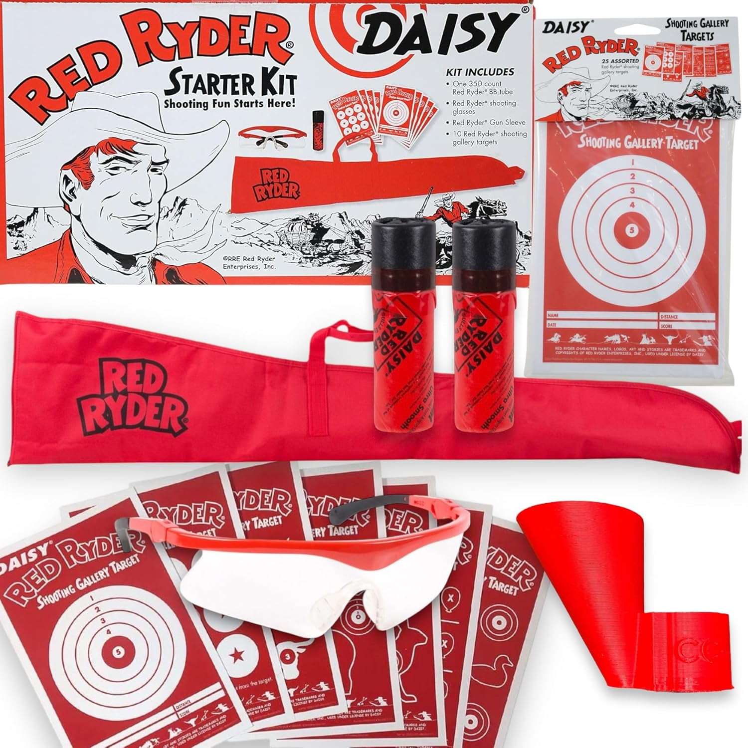 Bundle - 7 Items - Red Speedy BB Funnel, Red Ryder Gun Sleeve, Shooting ...