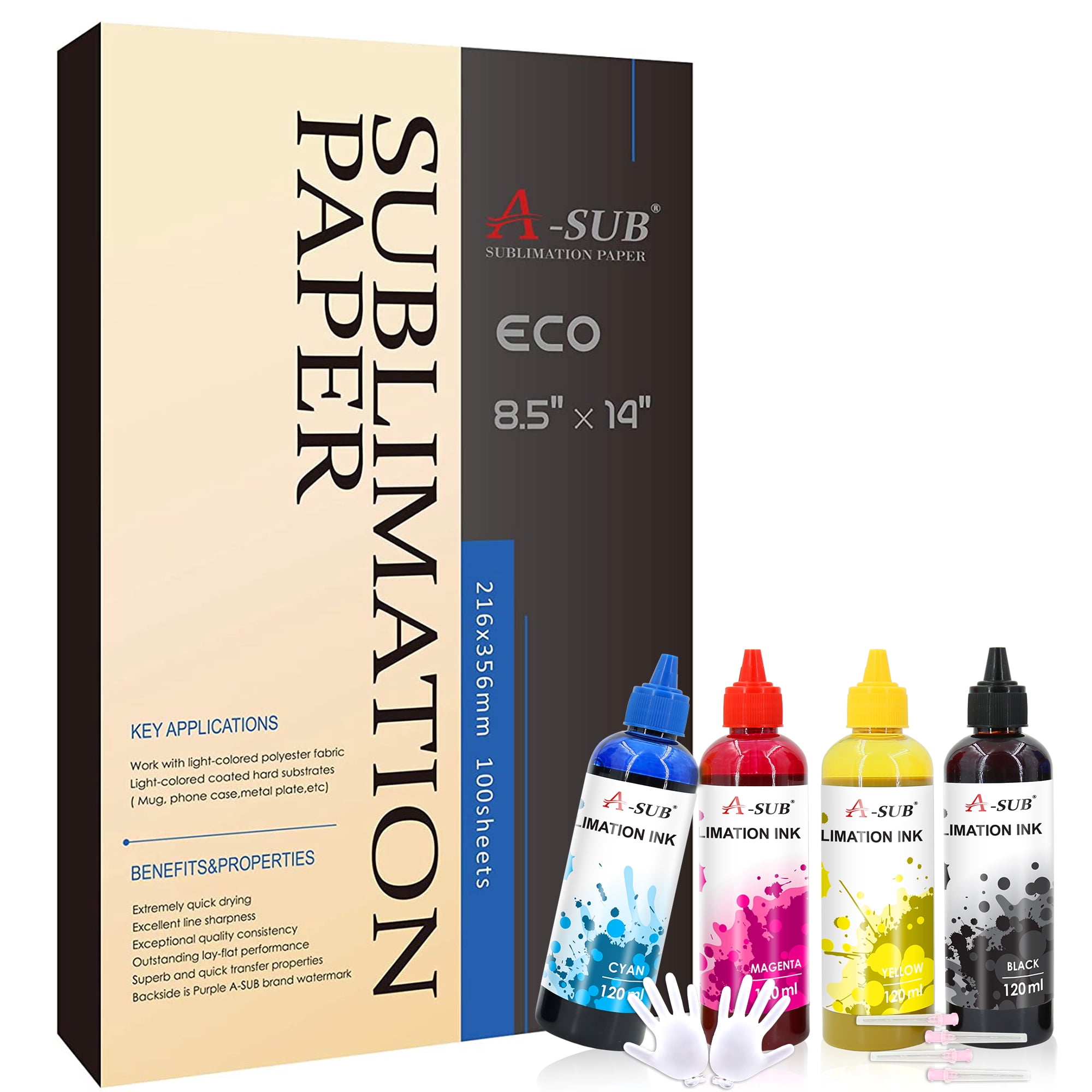 Bundle A-SUB 100 Sheets Sublimation Paper 8.5x14 inches eco 125g + 4x ...
