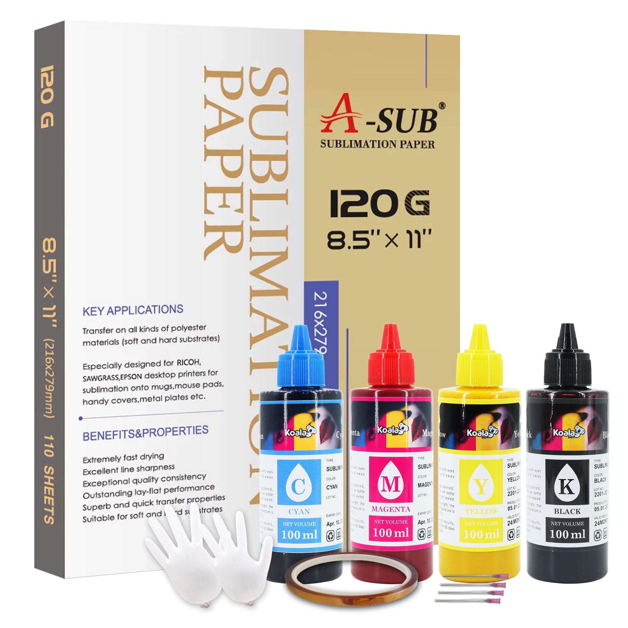 Bundle A SUB Sublimation Paper 8.5X11'' 120g 110 Sheets + Koala Sublimation Ink 400ML for Epson ...