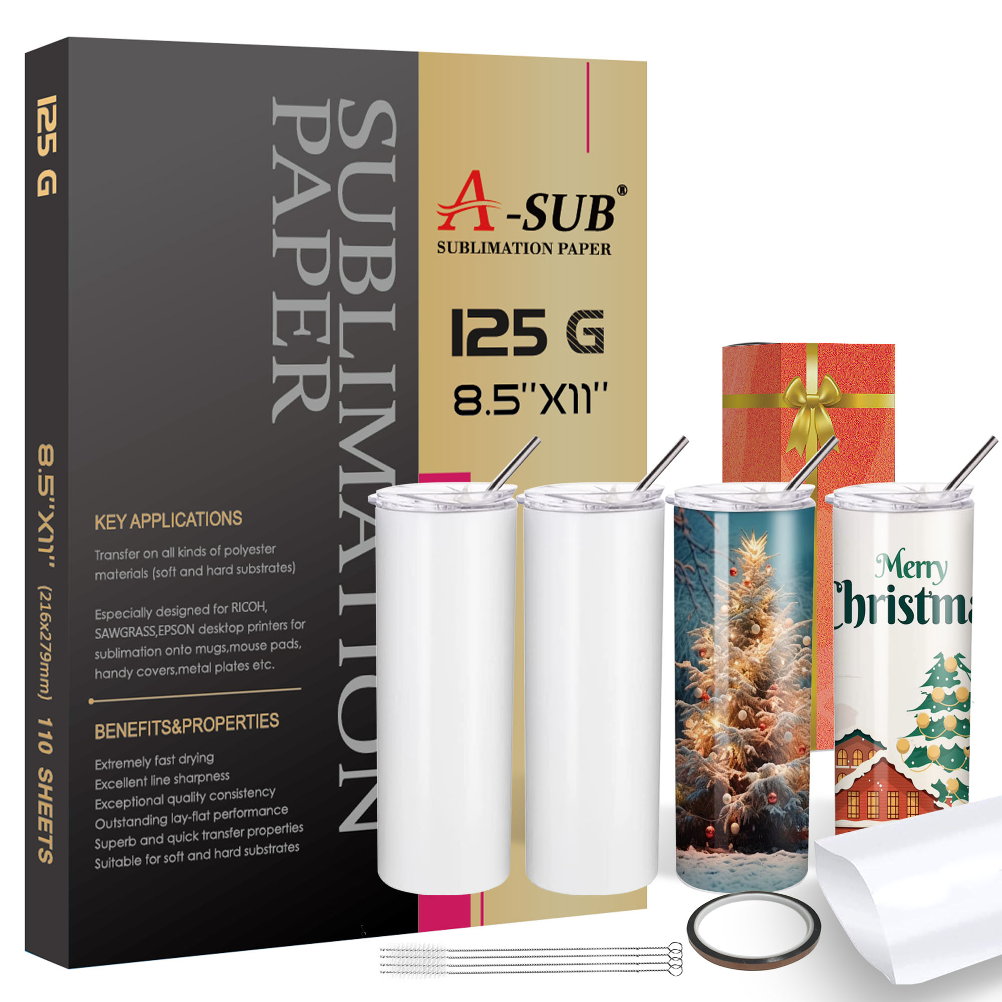 A-SUB Sublimation Paper 8.5x11 Inch 110 Sheets for Any Inkjet Printer which Match Sublimation ...