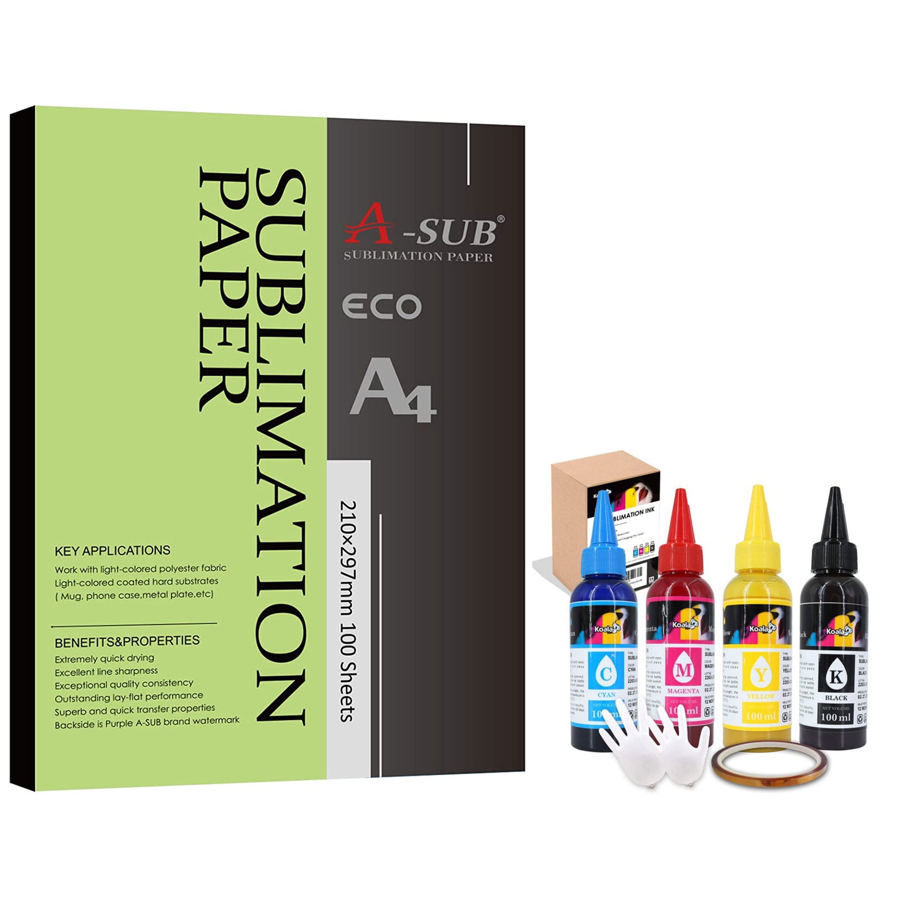 Bundle A-SUB Sublimation Paper A4 100 Sheets Eco 125g + 400ML Koala ...