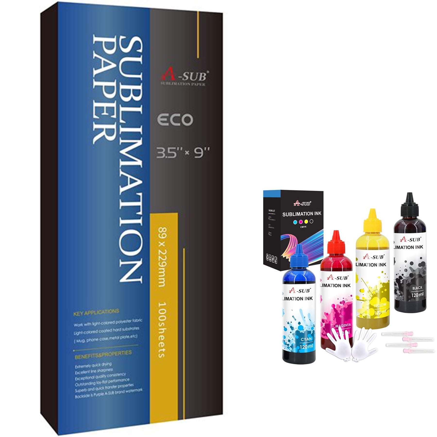 Bundle A-SUB Sublimation Paper Mug Size 100 Sheets 3.5X9 In + A-SUB Sublimation Ink for All ...