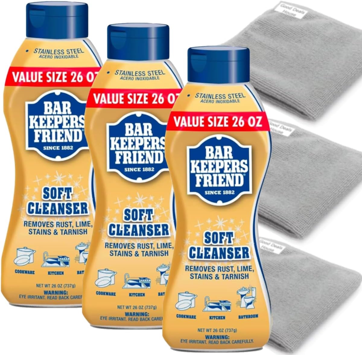 Bundle: Bar Keeper`s Friends Soft Cleanser, 26 OZ - 3 Packs & 3 ...