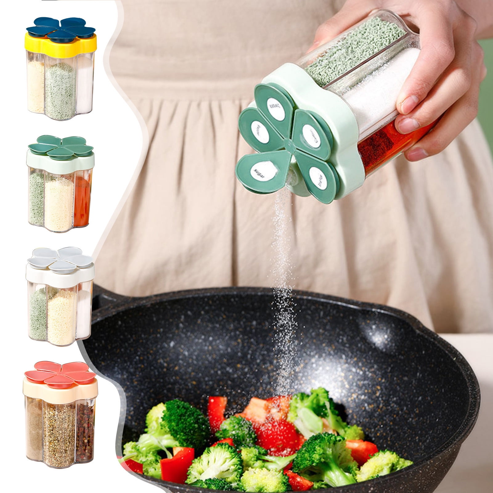 Bundle Deal, 5-in-1 Spice Container, Transparent Seasoning Shaker with ...