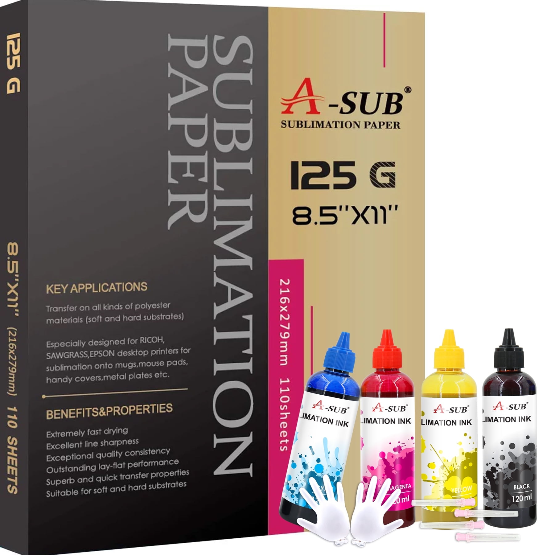 A-SUB Sublimation Kit: 110 Sheets, 480ML Ink for Epson Printers ET-2400 ...