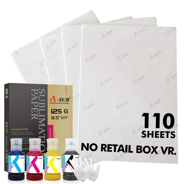 Bundle Kit A-SUB Sublimation Paper 8.5x11 125g and 150MLx4 Sublimation Ink for Epson Surecolor ...