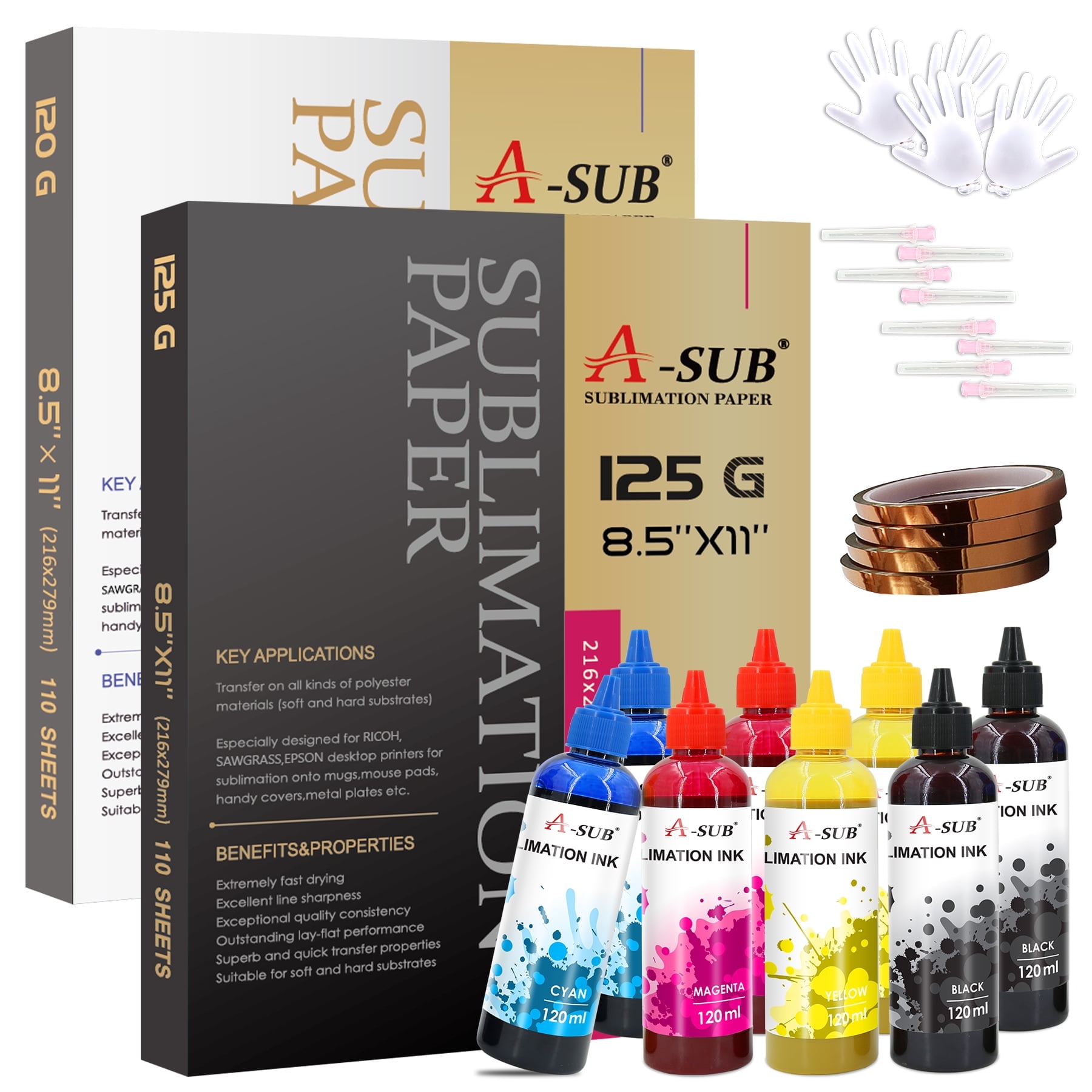 A-SUB Craft Supplies Sublimation Starter Kit - 220 Sheets Paper, 960ML ...
