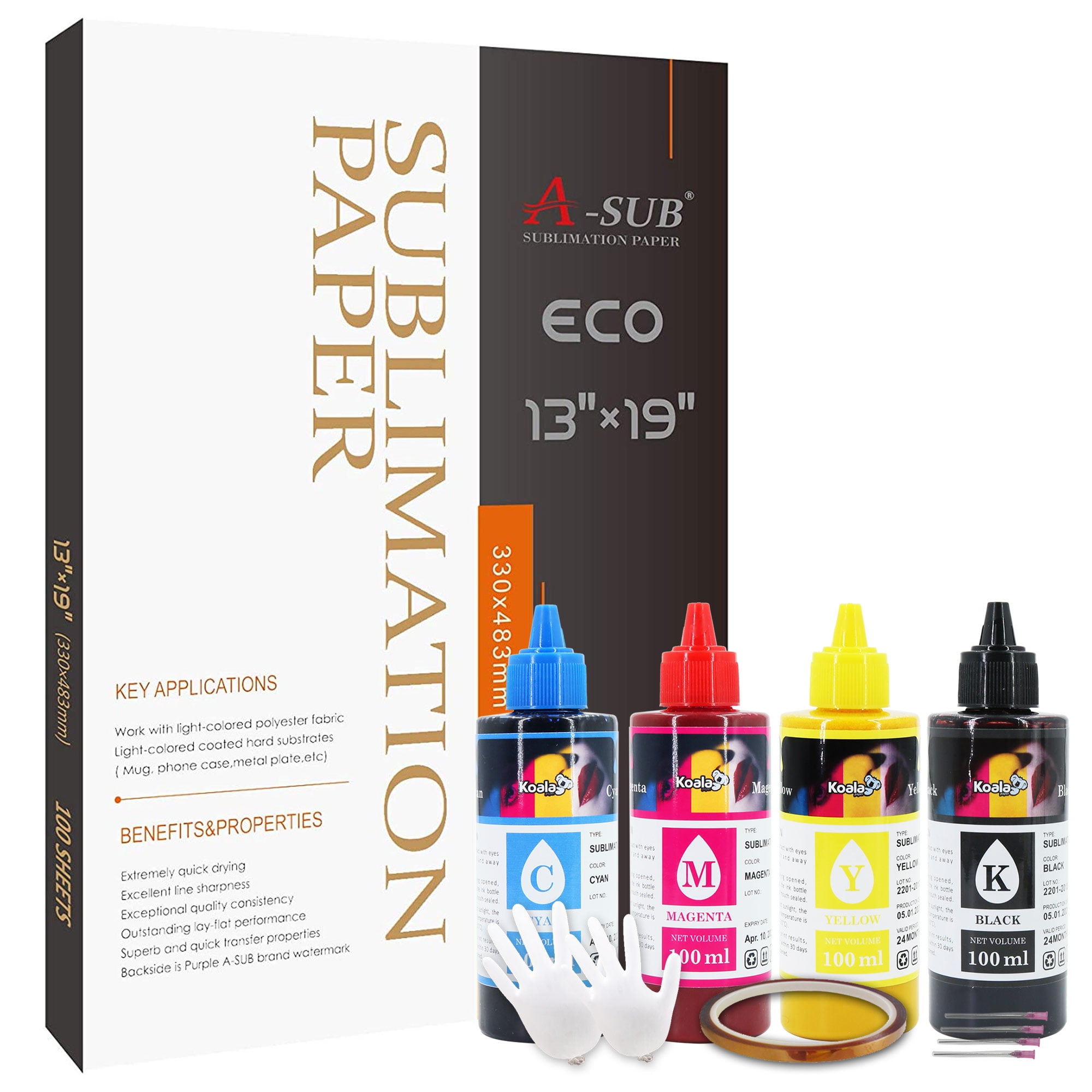 A-SUB & Koala Sublimation Kit: Paper 13X19 in 100 Sheets 125g & Ink for ...