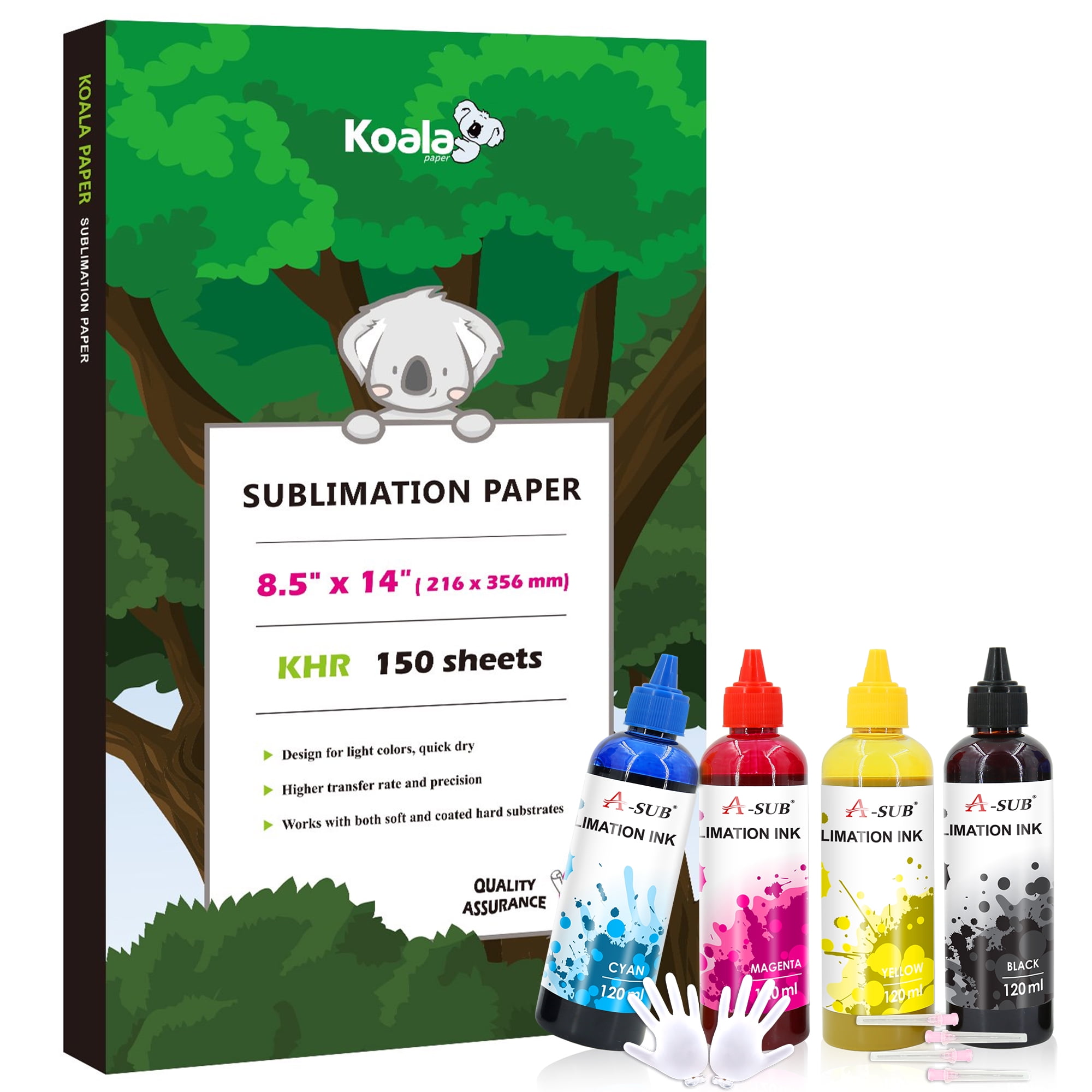 Bundle Kit Koala Sublimation Paper 8.5X14'' 150 Sheets 100g+ 4X120ml ...