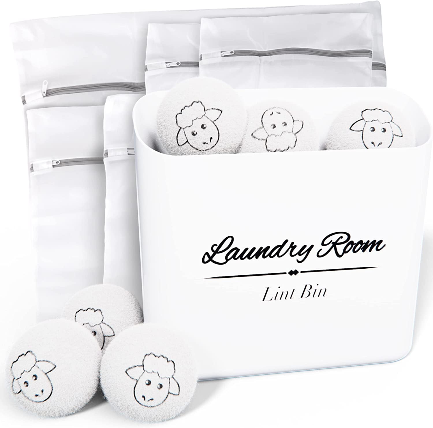 Bundle: Magnetic Lint Bin For Laundry Room, Wool Dryer Balls, And Mesh ...