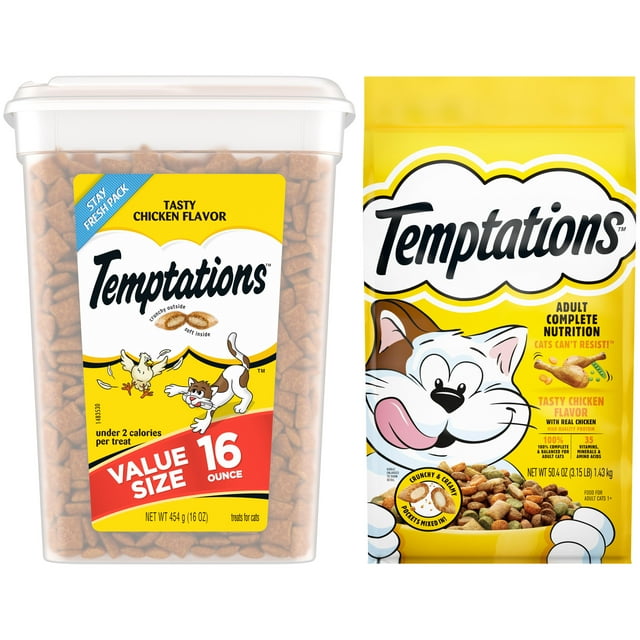 Bundle: Temptations Tasty Chicken Flavor 3.15 lb Dry Cat Food & 16oz ...