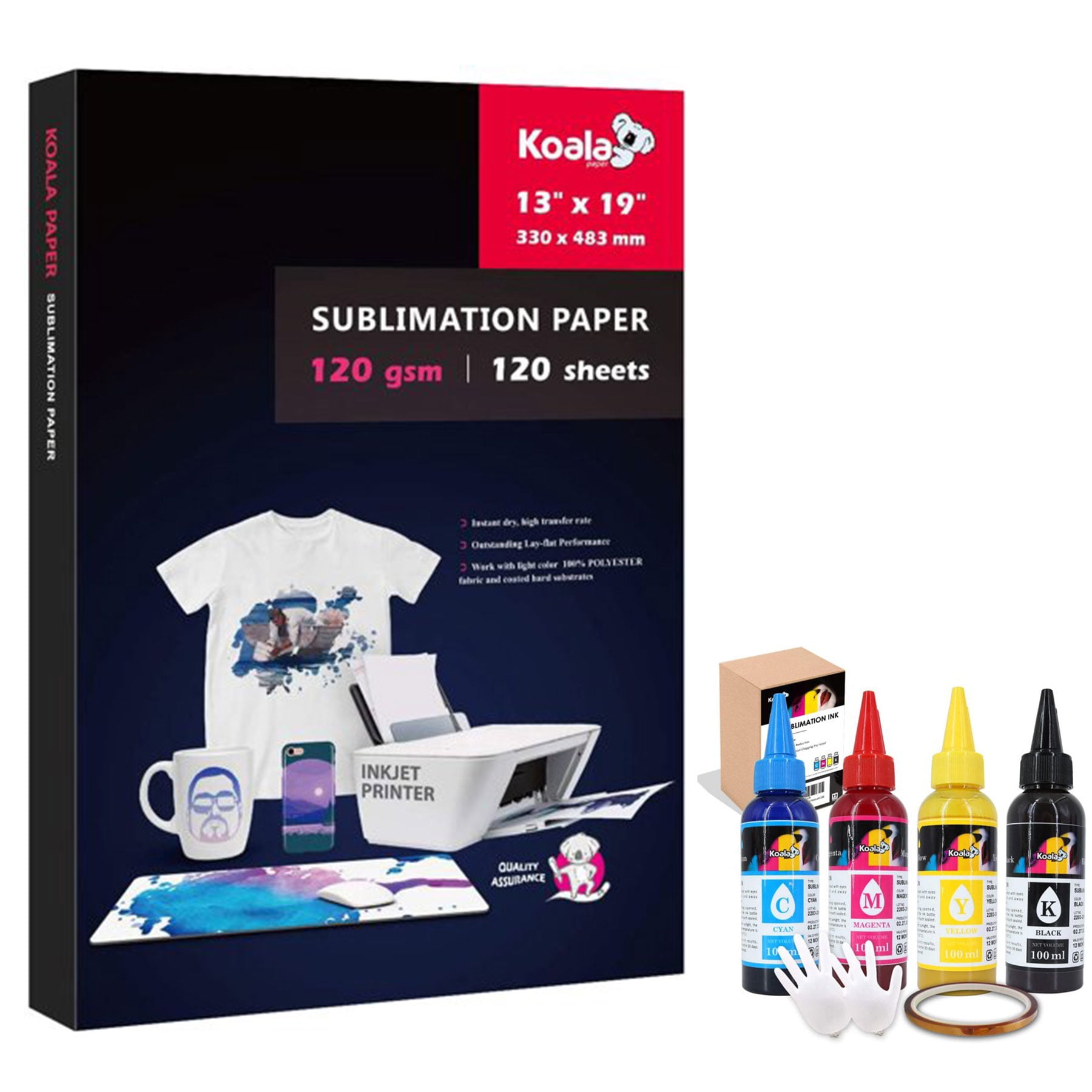 Bundle kit 120 Sheets Koala 120g Sublimation Paper 13X19 inch + 4X100ml ...