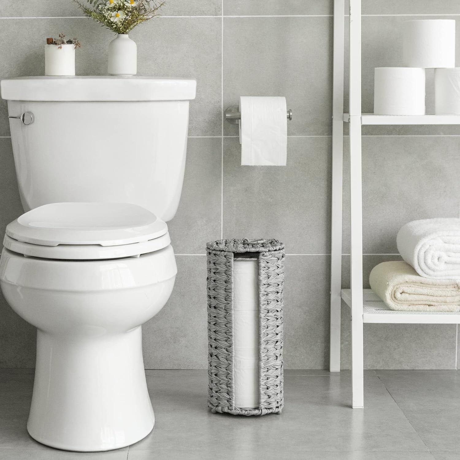 Bundle of 1-Pack Wicker Toilet Paper Roll Holder & 2-Pack Wicker Shelf ...