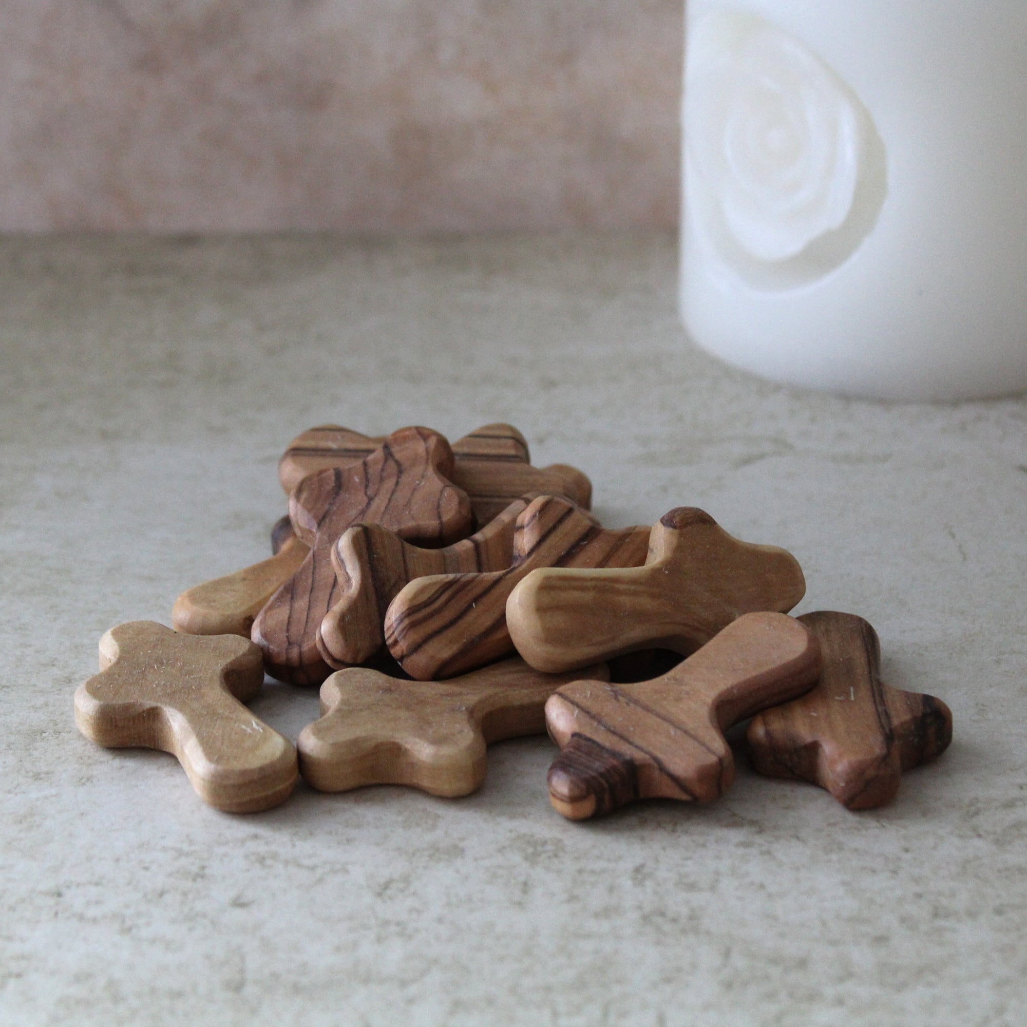 Bundle of 10 Small (1.9In / 5cm) Handmade Olive Wood Comfort Crosses ...