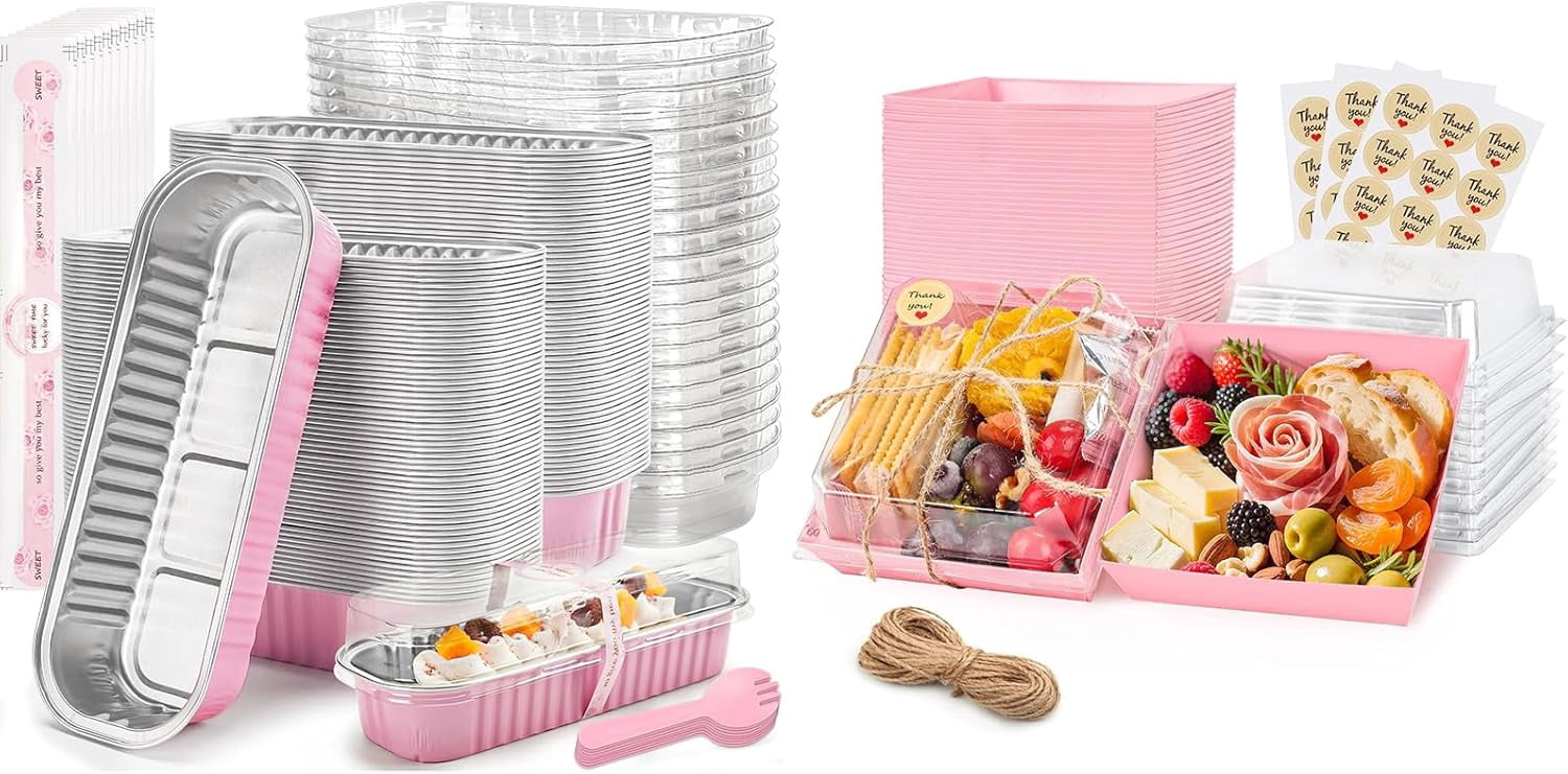 Bundle of 100 Pack Mini Loaf Pans with Lids and 50 Pack Charcuterie ...