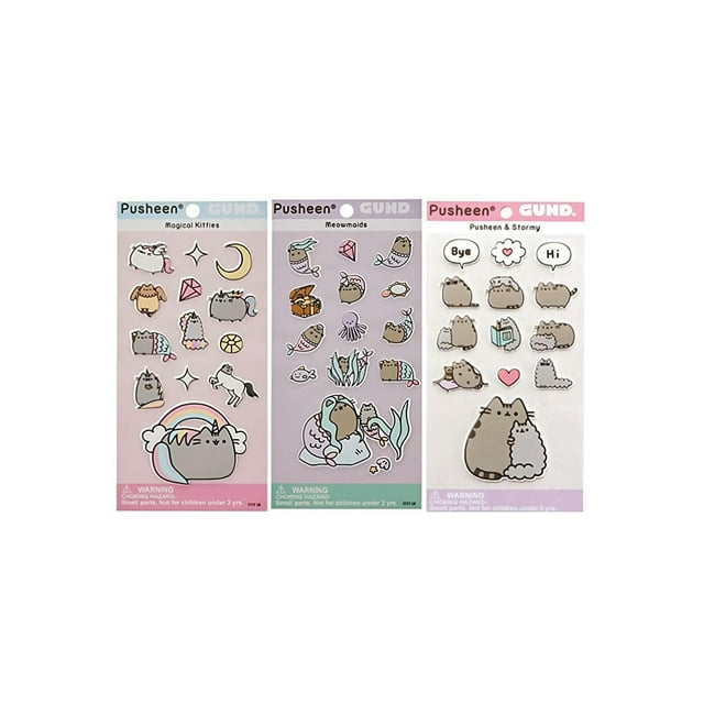 Bundle of 3 |Gund Pusheen Sticker Sheets (Magical Kittens, Meowmaids ...