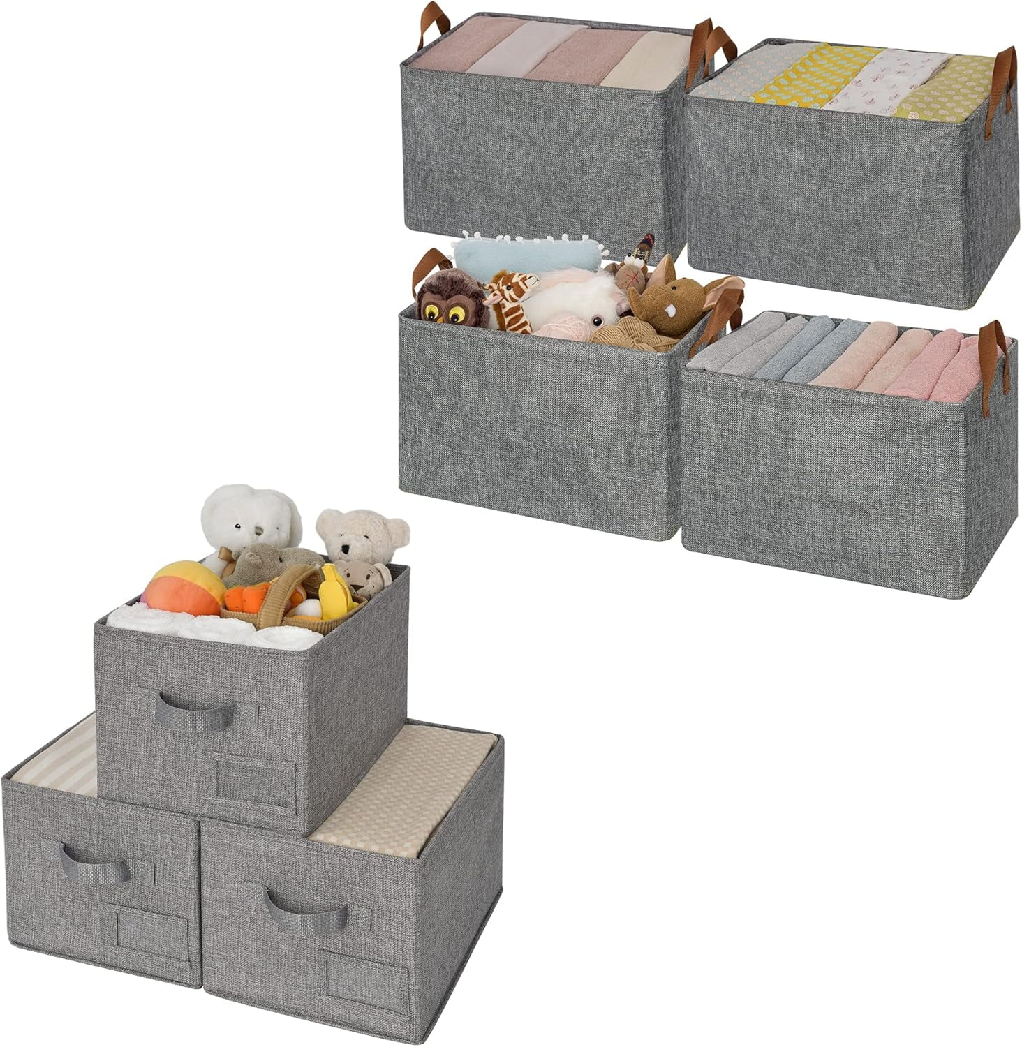 Bundle of 3-Pack Closet Storage Bins & 4-Pack Lidless Storage Bins with ...