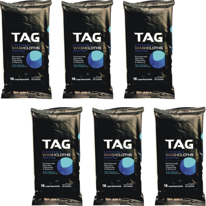 Bundle of 6 Packs - TAG Disposable Alcohol-Free Washcloth Wipes Pack ...
