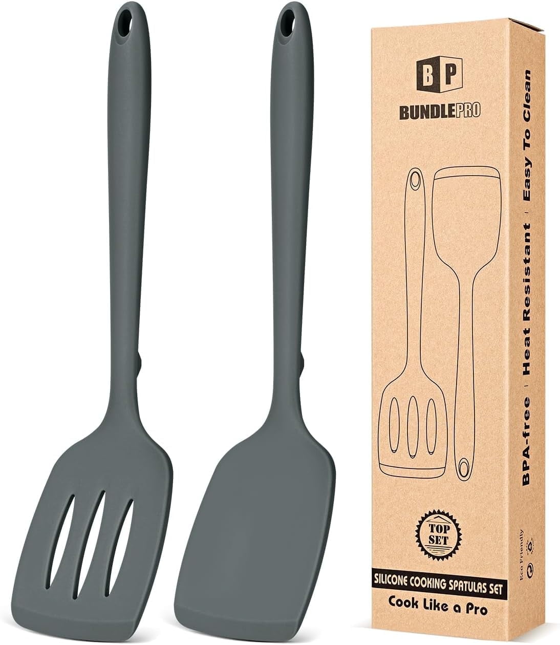 Bundlepro 2 Pack Non Stick Silicone Spatulas Turners Set with Bulge ...