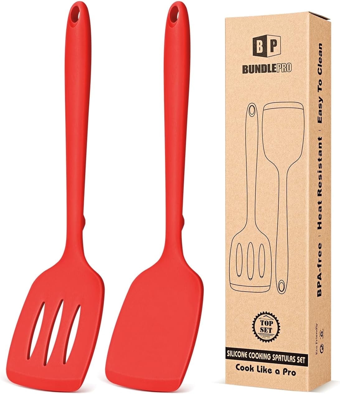Bundlepro 2 Pack Non Stick Silicone Spatulas Turners Set with Bulge ...