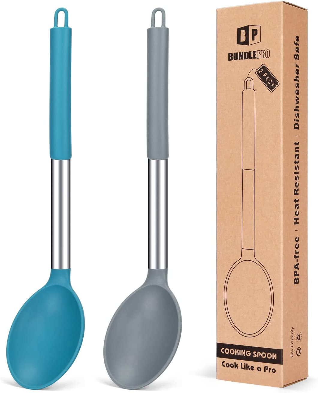 Bundlepro Silicone Cooking Basting Spoons 2 Pack Kitchen Utensil Set Grey Blue - Walmart.com