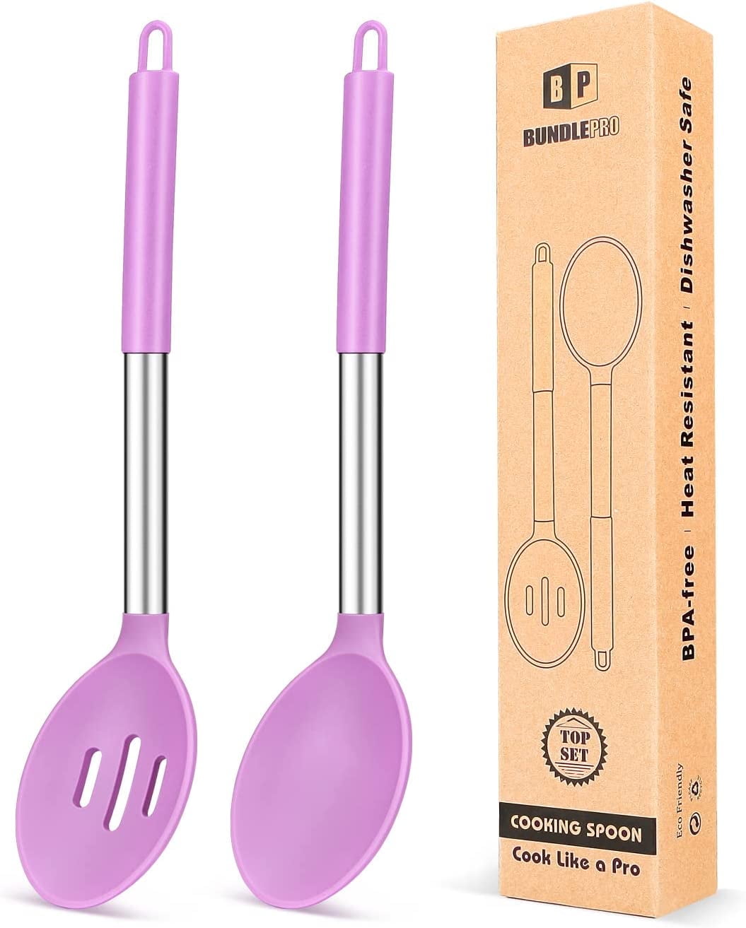Bundlepro 2-Pack Non-Stick Silicone Cooking Spoons Set, Kitchen ...