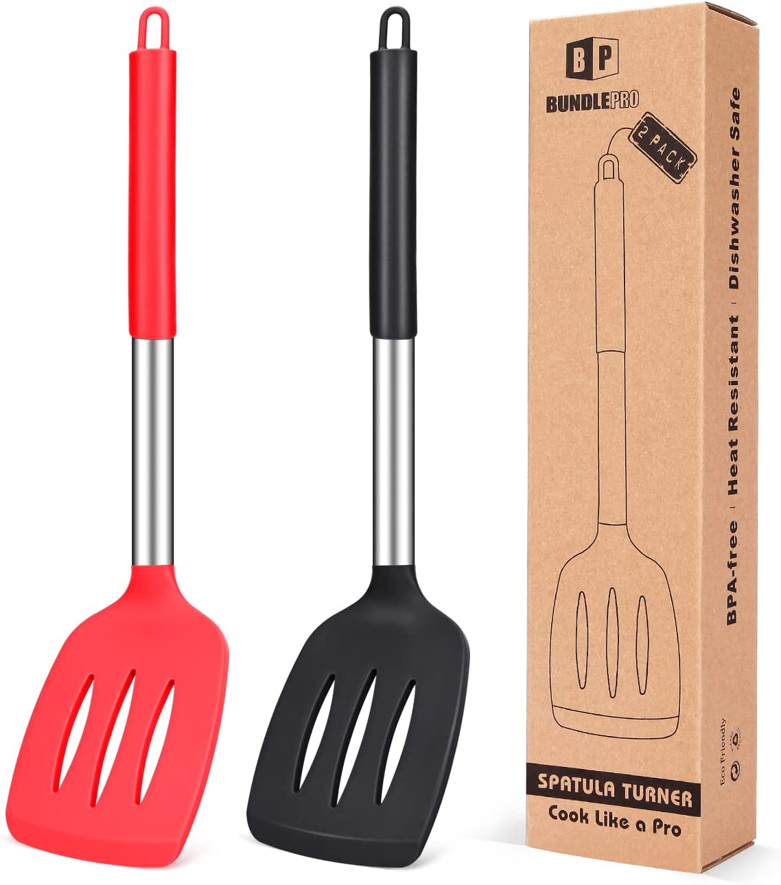 HIC Maine Man Non-Stick Silicone Fish Turner Spatula, Stainless Steel ...
