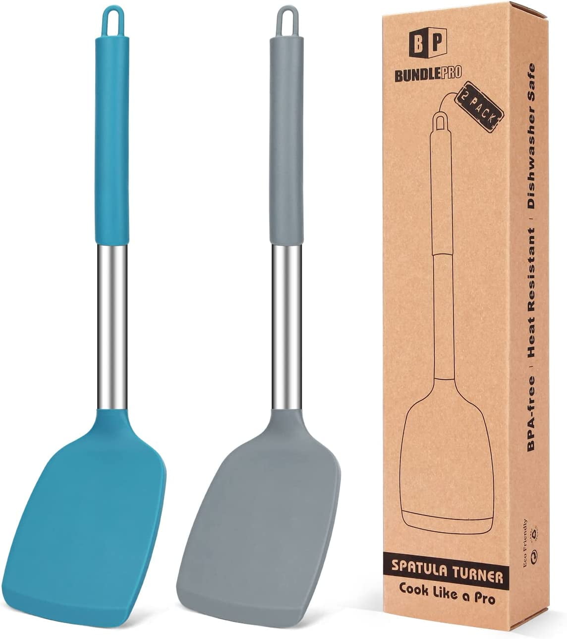 Bundlepro Silicone Spatula Set, 2 Pack, Heat Resistant Cooking Turner ...