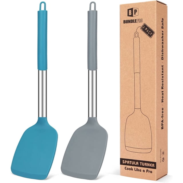 Bundlepro 2 Pack Silicone Spatula Set, Kitchen Turner for Fish, Eggs ...