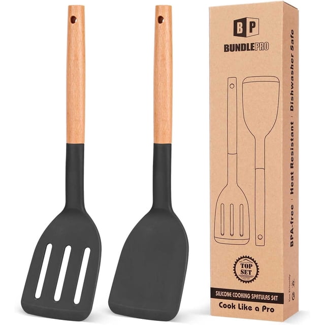 Bundlepro 2-Pack Silicone Cooking Spatulas, Solid Slotted Turners with ...
