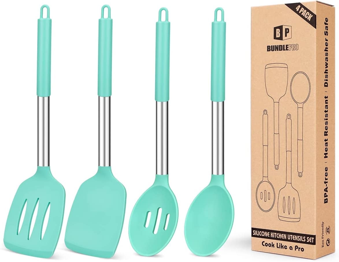 Bundlepro Silicone Cooking Utensils Set, 4 Pack Spatulas and Spoons ...