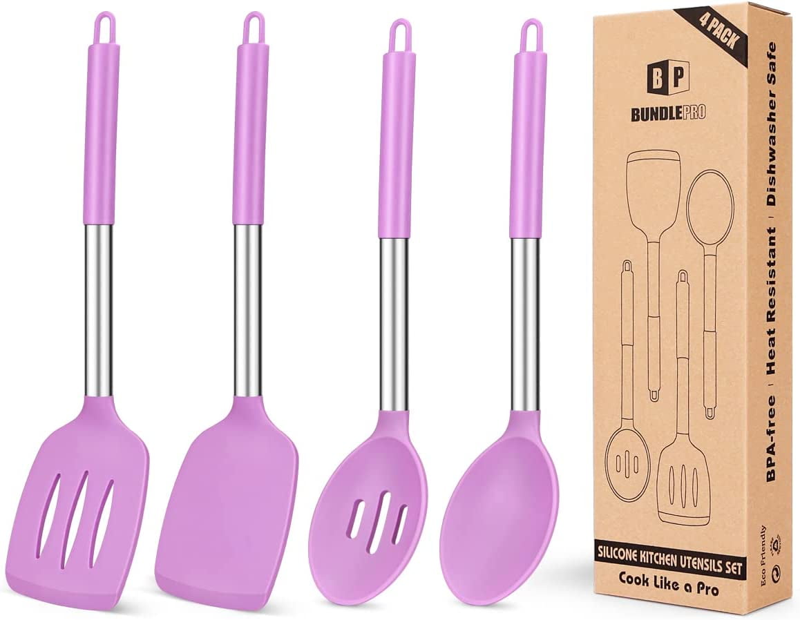 Bundlepro 4 Pack Silicone Home Kitchen Cooking Utensils Set, Solid ...