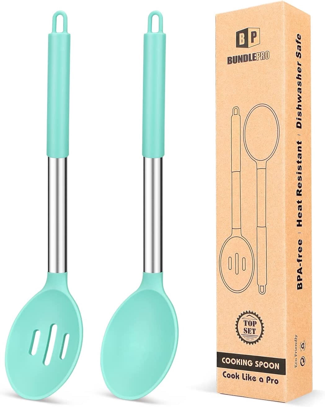 Bundlepro Pack of 2 Silicone Cooking Spoons, Non Stick Basting Slot and ...