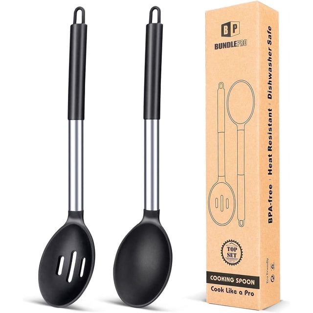 Bundlepro 2 Pack, Heat Resistant Silicone Cooking Spoons Set, Non-Stick ...