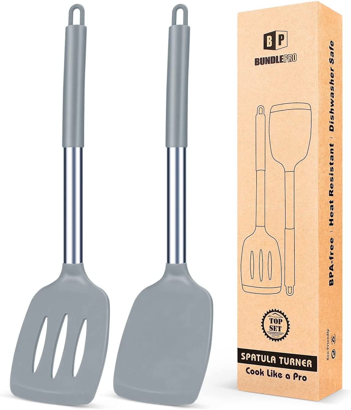 Bundlepro Soft, Flexible Silicone Spatulas Turners 2-Pack, Non-Stick ...