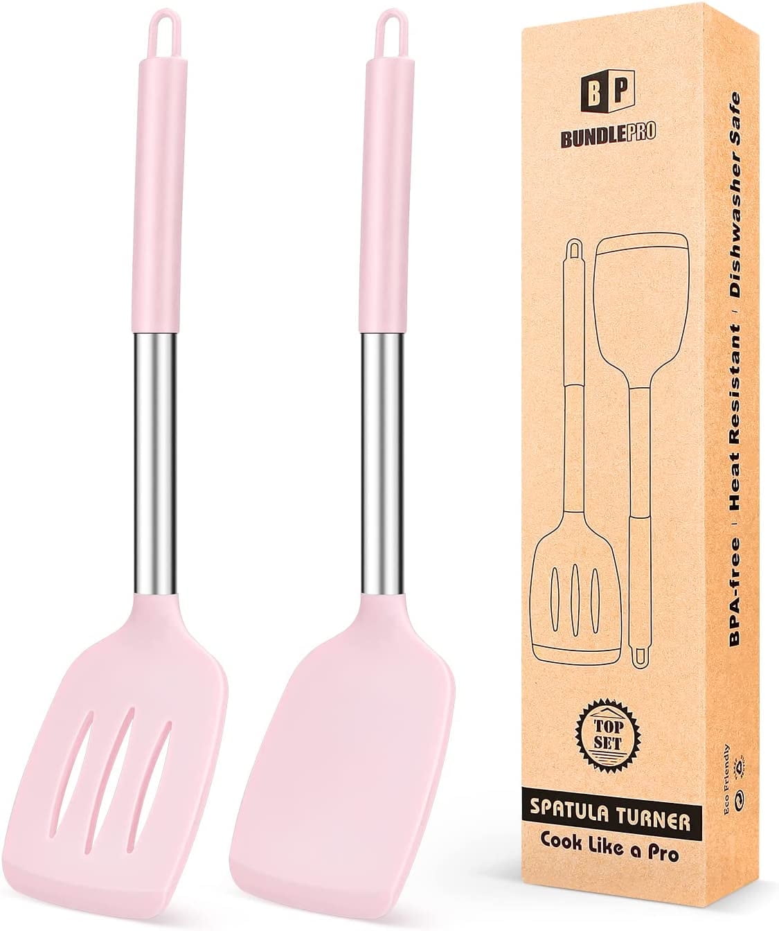 Bundlepro Silicone Spatula Set, 2 Pack Non Stick Turner, Slotted and ...