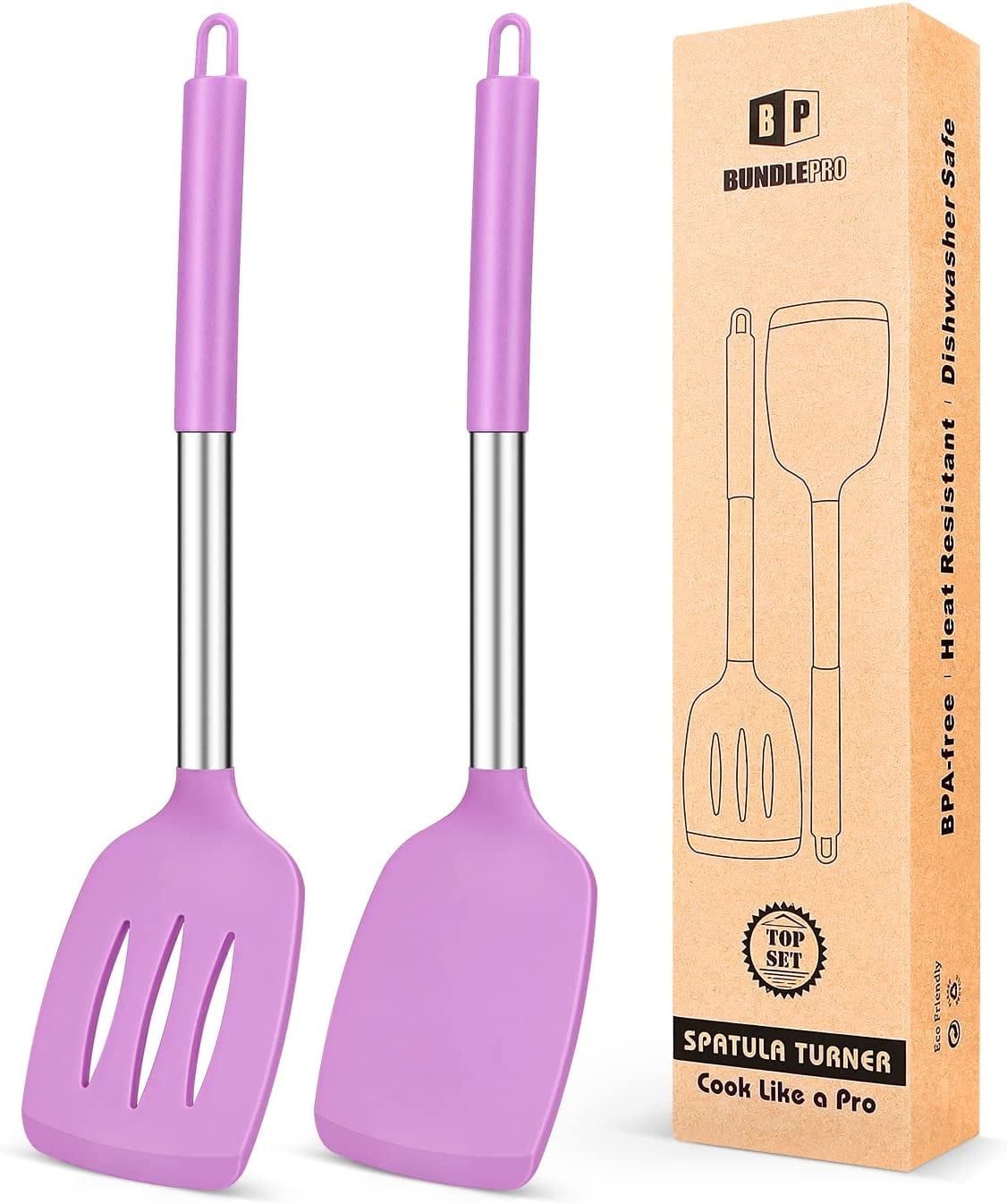 Bundlepro Pack of 2 Silicone Spatulas Turners, Nonstick Slotted and ...