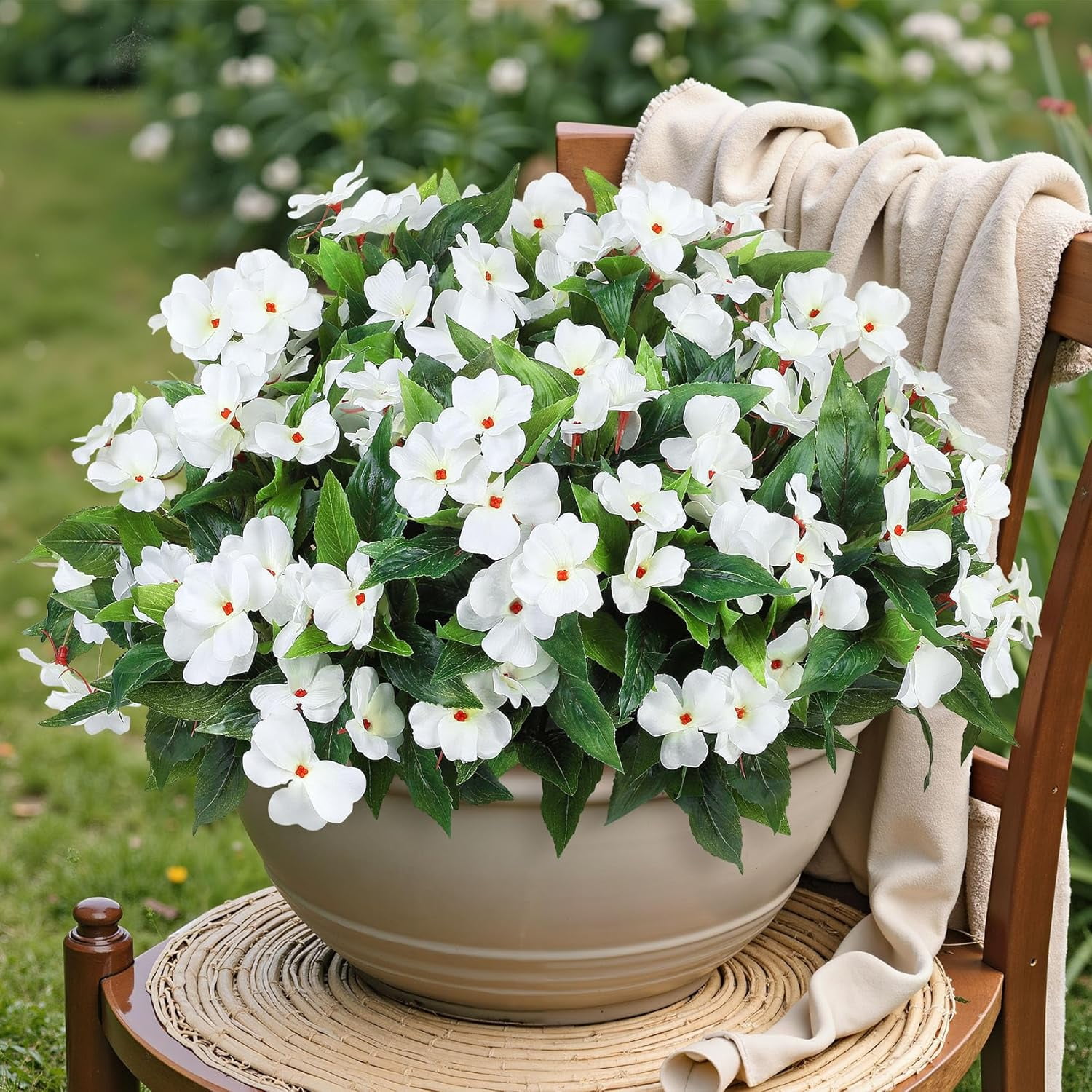 Bundles Artificial Impatiens Flowers for Outdoors Decoration, Silk ...