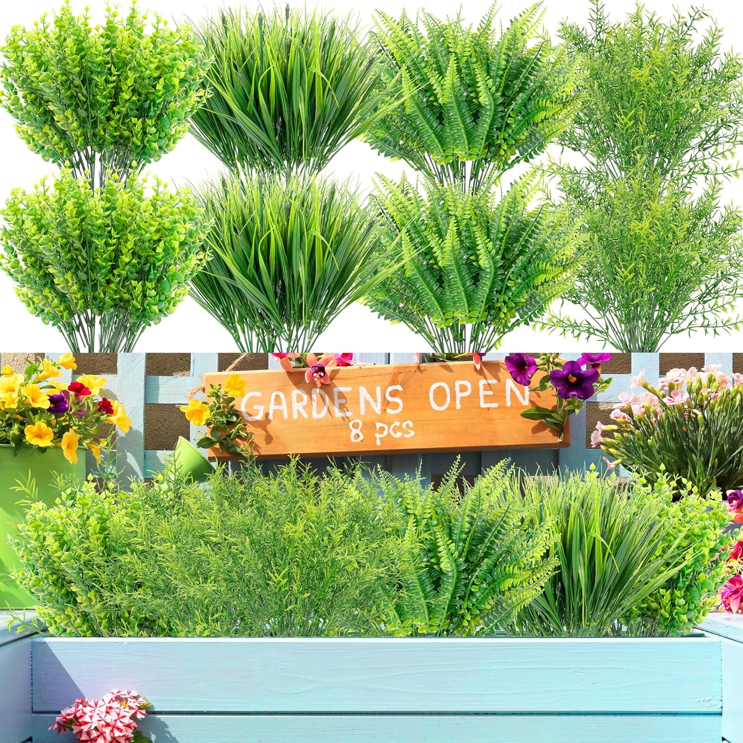 Bundles Artificial Plants, Bulk Fake Boston Fern Boxwood Rosemary Grass ...