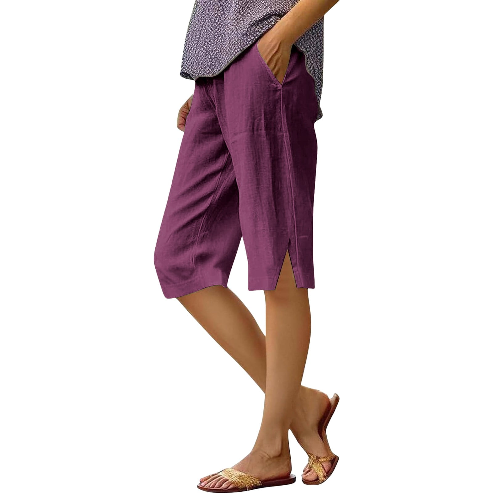 Bunenne Linen Capri Pants for Women Womens Capri Pants Women's Casual ...
