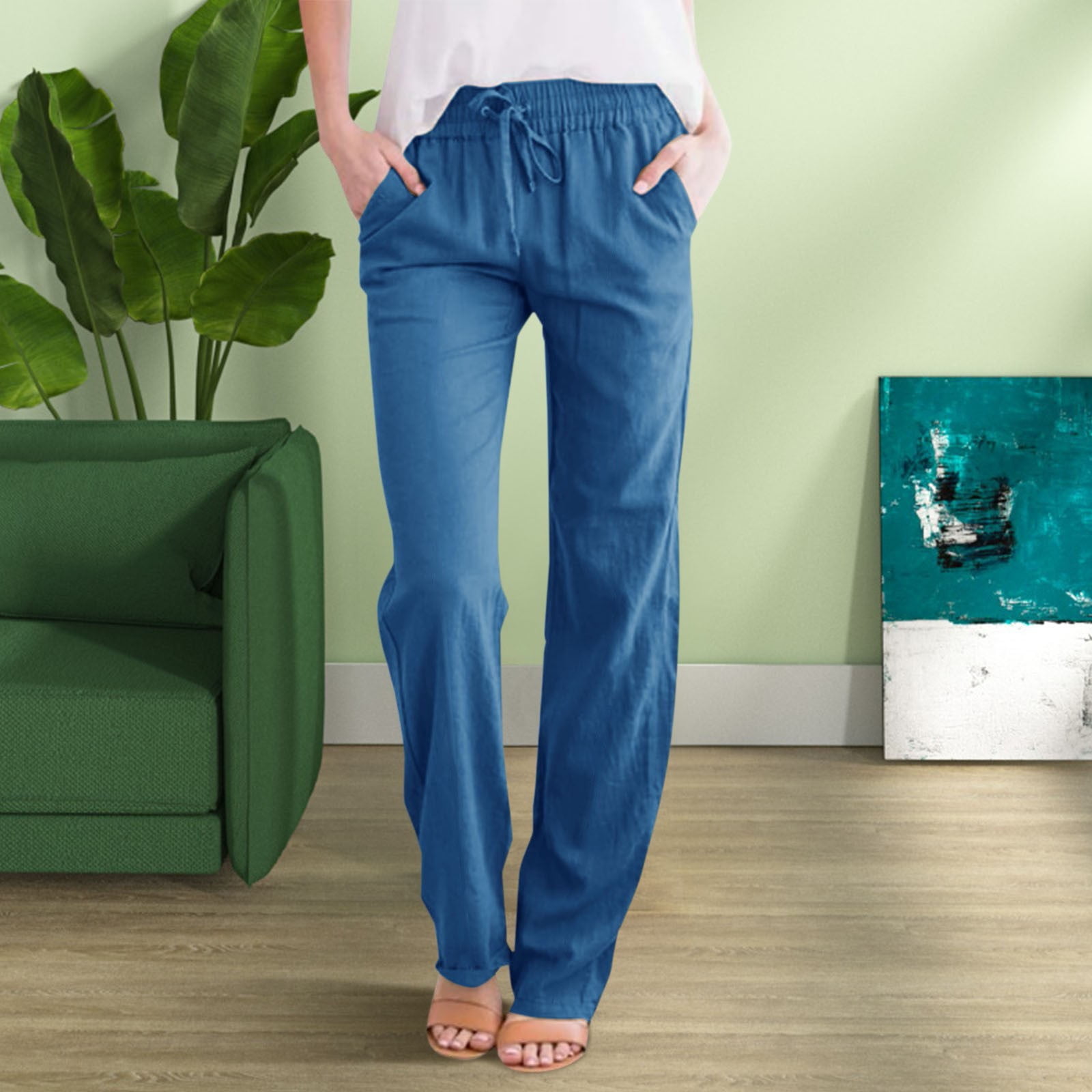 Bunenne Linen Pants for Women Spring Pants for Women 2025 Solid ...