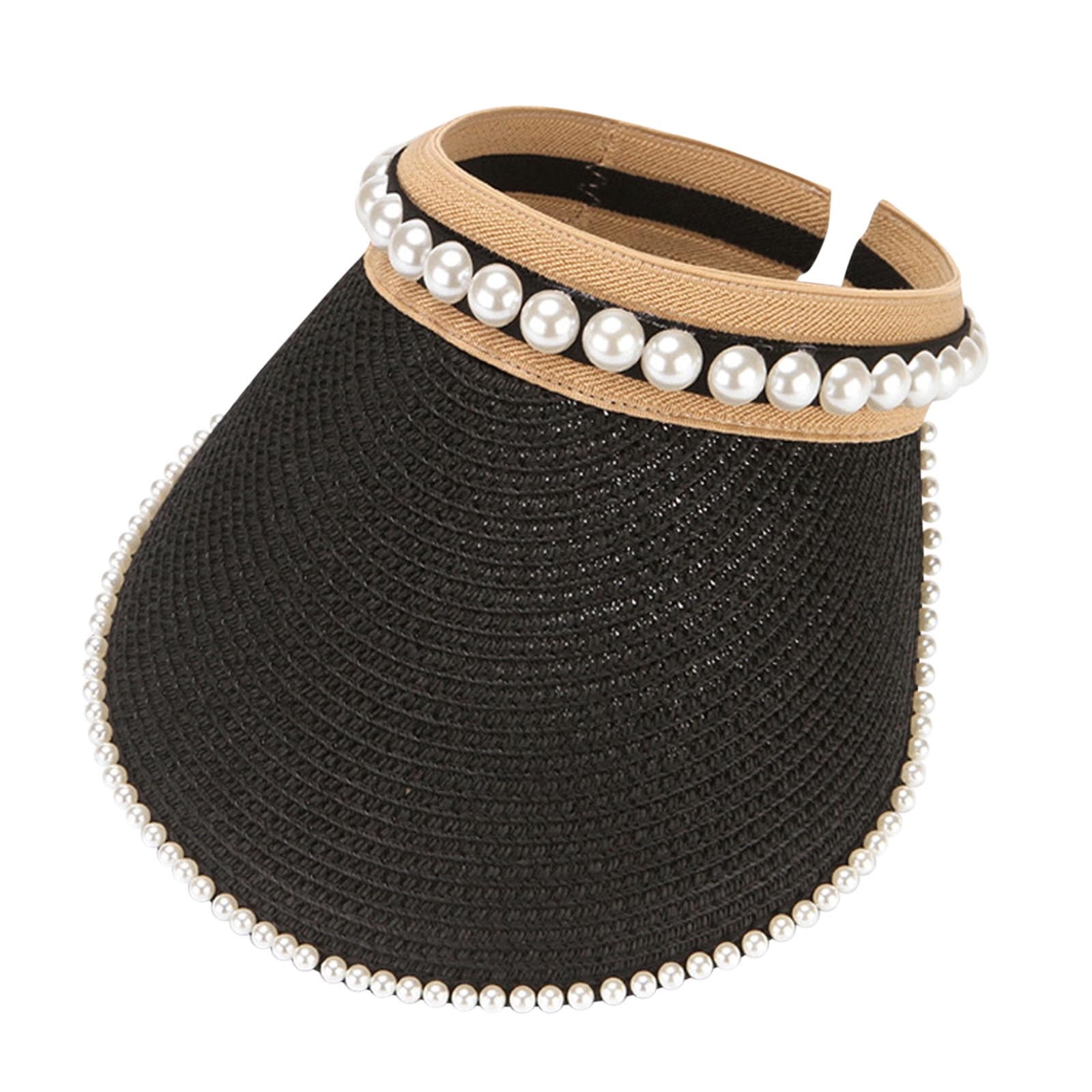 Bunenne Wide Brim Ponytail Straw Sun Visor Hats for Women Sun Visors ...