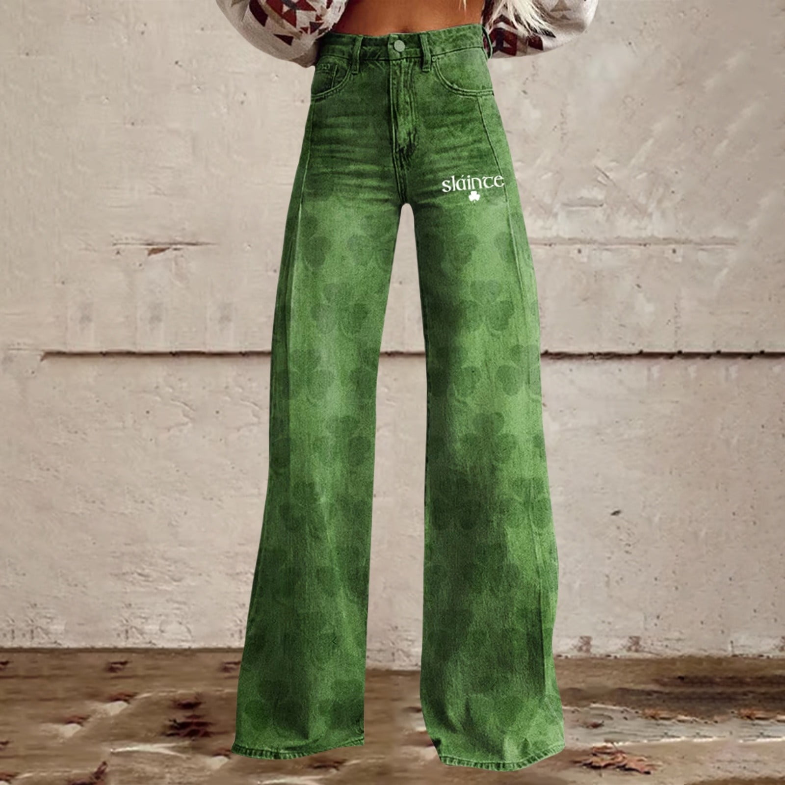 Bunenne Womens Jeans High Waisted Jeans Women's Loose Plus Size Printed Casual Pants St. Patrick ...