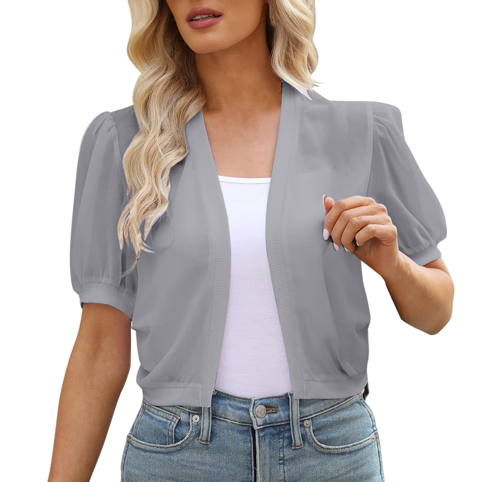 Bunenne Womens Summer Cardigan Short Sleeve Cardigan for Women Shrug ...